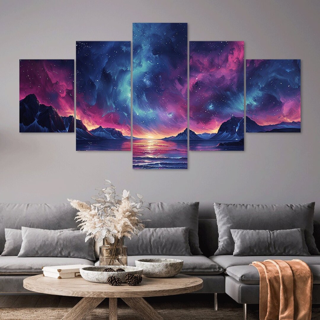 Northern Lights Canvas Print, Ocean Nightscape, 5 Piece Wall Art - Etsy