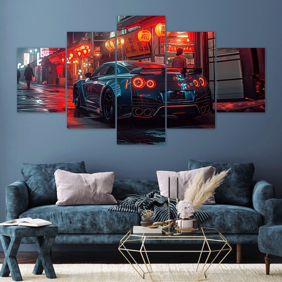 Nissan R35 Chinatown Night Scene 5 Piece Canvas Wall Art Framed Multi ...