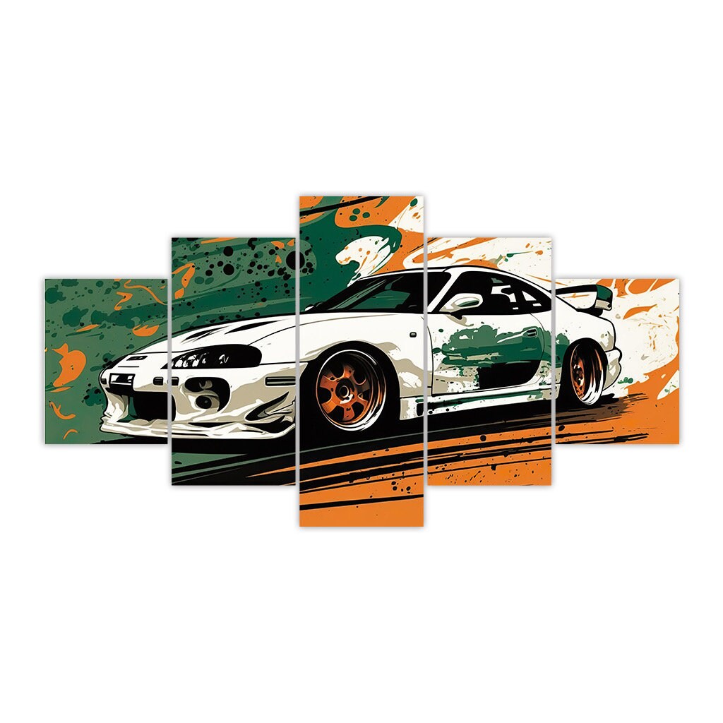 Toyota Supra Abstract Sports Car 5 Piece Canvas Wall Art Framed Multi ...