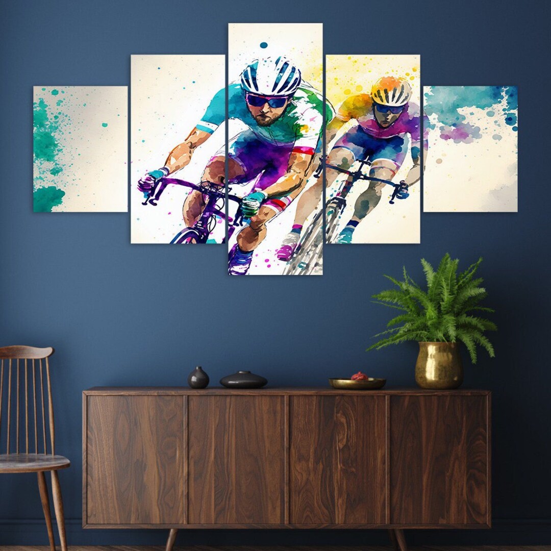 Road Bicycle Racing 5 Piece Canvas Wall Art Framed Multi Panel Prints ...