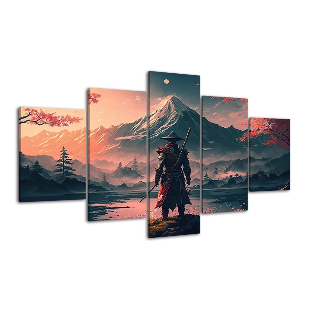 Standing Samurai Mountain Landscape 5 Piece Canvas Wall Art - Etsy