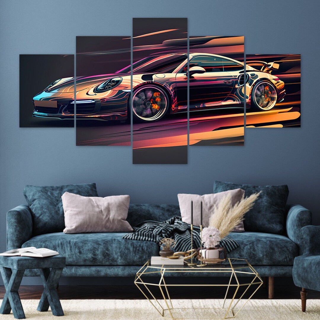 Porsche Turbo Abstract 5 Piece Canvas Wall Art Framed Multi Panel ...