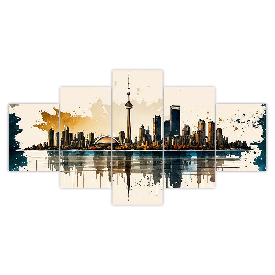 Downtown Toronto Skyline 5 Piece Canvas Wall Art Framed Multi - Etsy