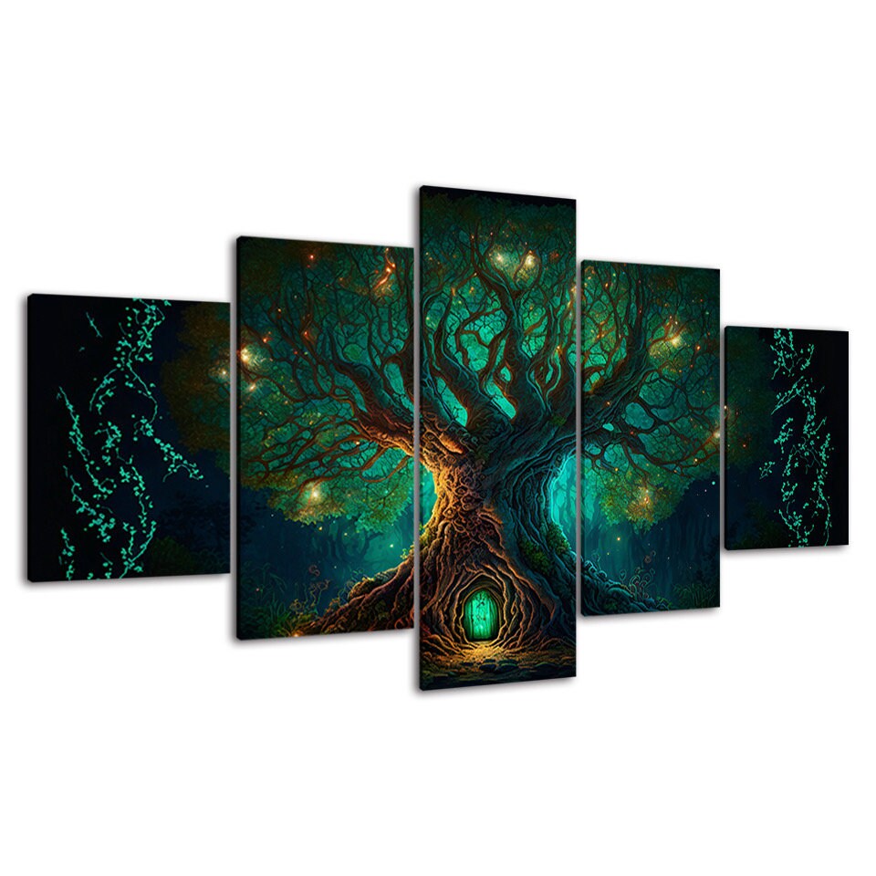 Enchanted Tree of Life Forest 5 Piece Canvas Wall Art Framed - Etsy