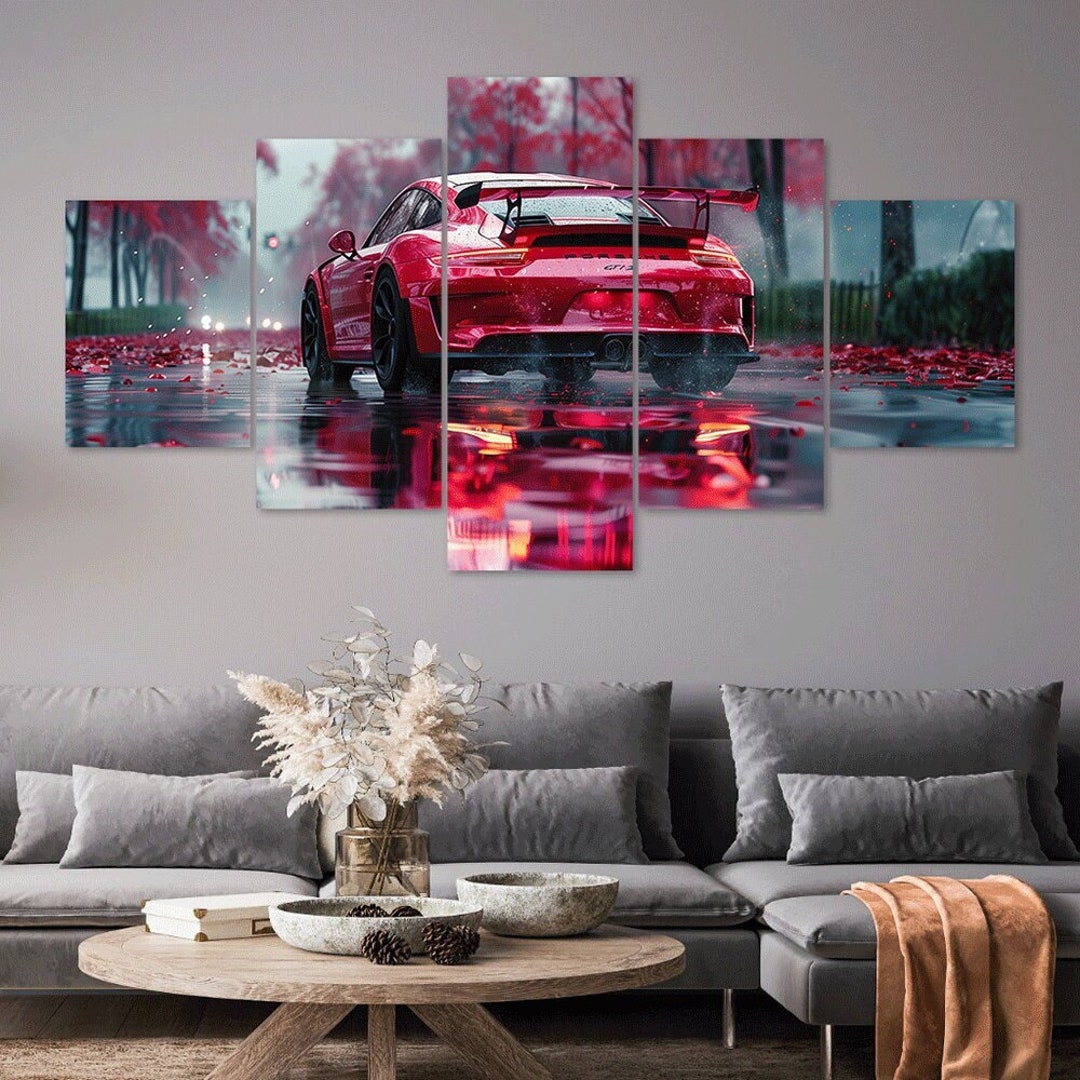 Red Porsche 911 GT3 Sports Car Rear View 5 Piece Canvas Wall Art Framed ...