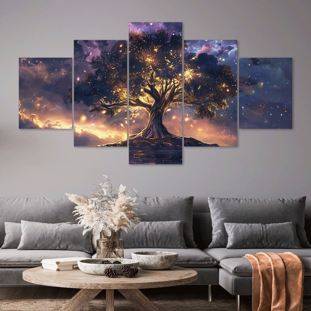 Tree of Life Canvas Print, Galaxy Stars Scenery, 5-piece Modern Wall ...