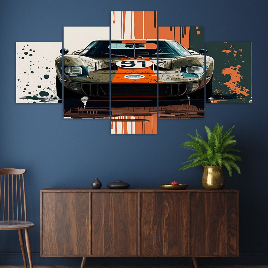 GT40 Sports Race Car 5 Piece Canvas Wall Art Framed Multi Panel Prints ...