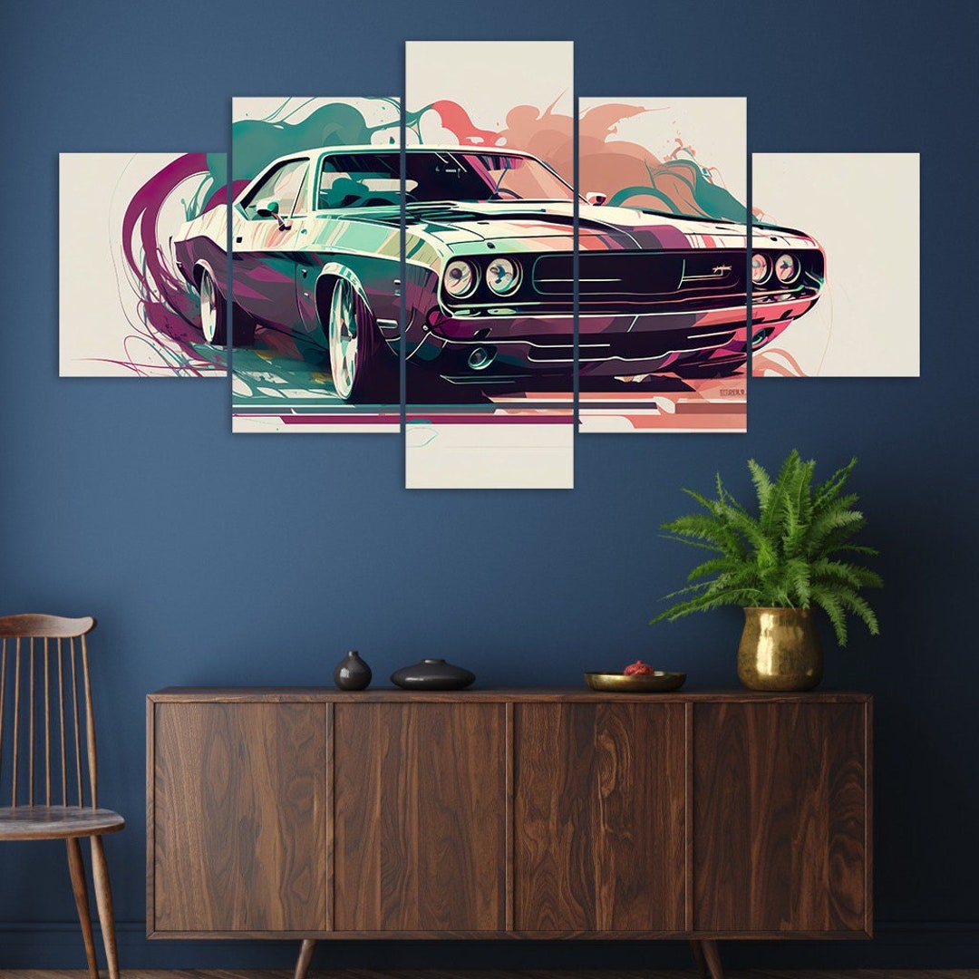 Dodge Challenger Car 5 Piece Canvas Wall Art Framed Multi Panel Prints ...