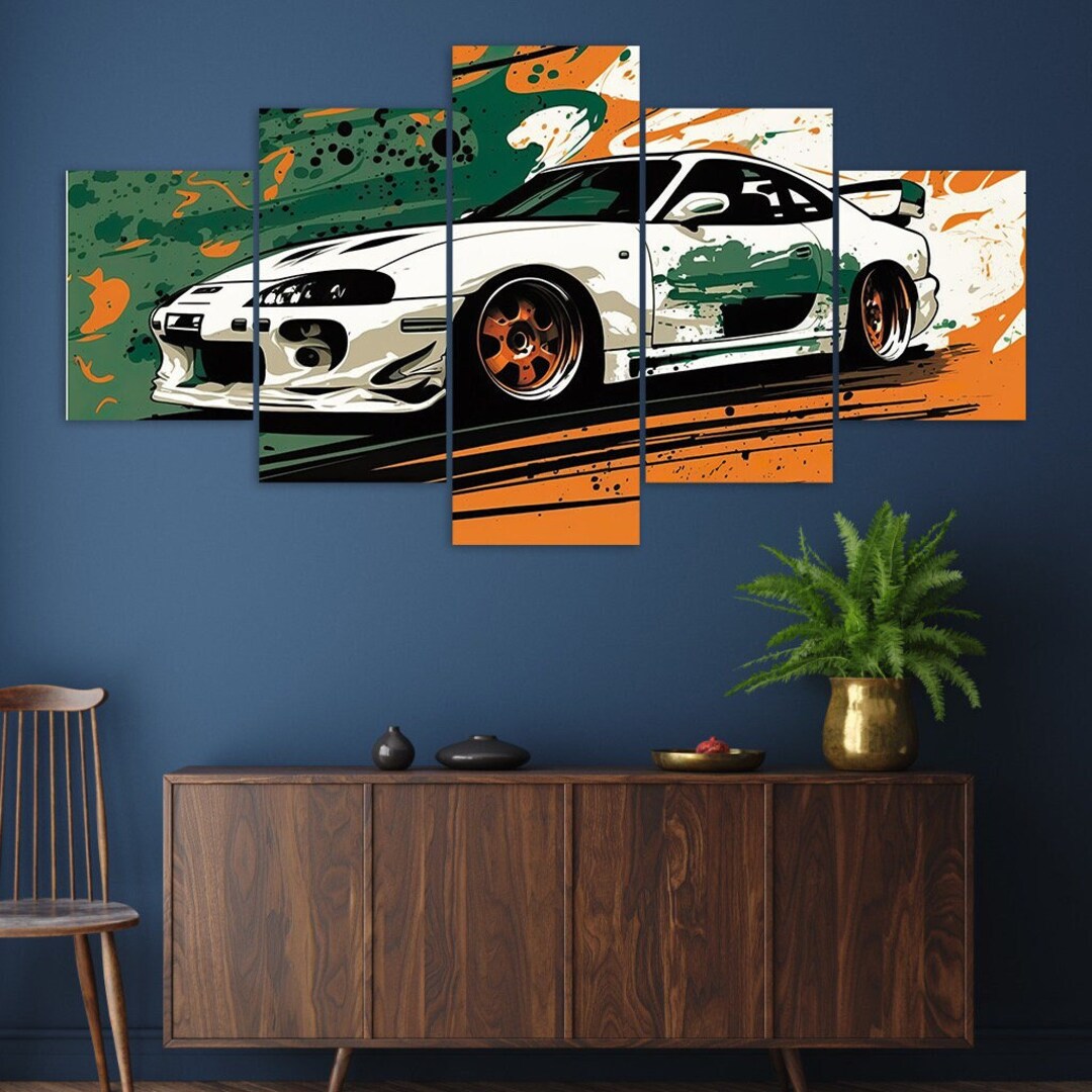 Toyota Supra Abstract Sports Car 5 Piece Canvas Wall Art Framed Multi ...