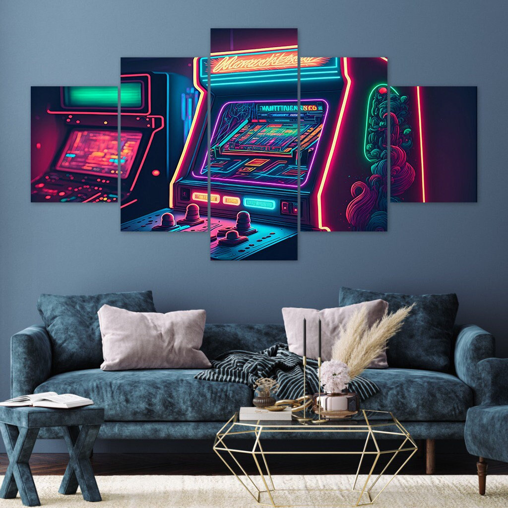 Arcade Game Canvas Wall Art, Synthwave Style, 5 Panel Print - Etsy