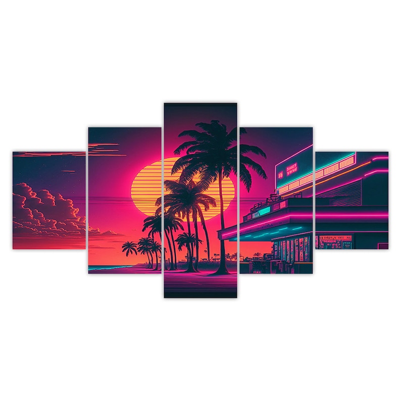 Neon Boardwalk Florida Miami Synthwave Sunset 5 Piece Canvas - Etsy