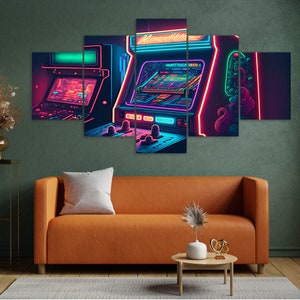 Arcade Game Canvas Wall Art, Synthwave Style, 5 Panel Print - Etsy
