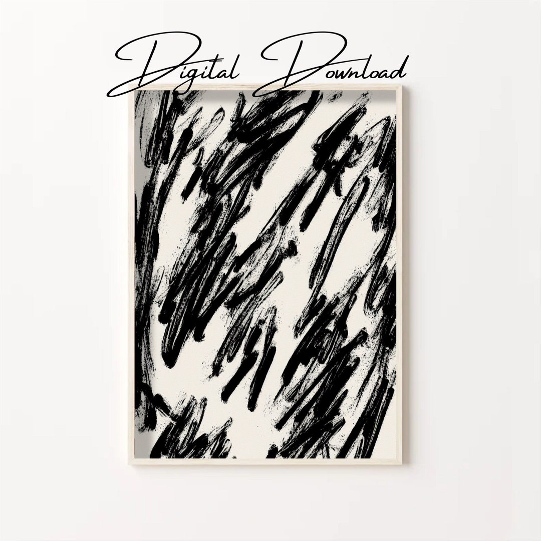Abstract Brush Strokes Lines Art Print, Black Modern Printable Wall Art ...