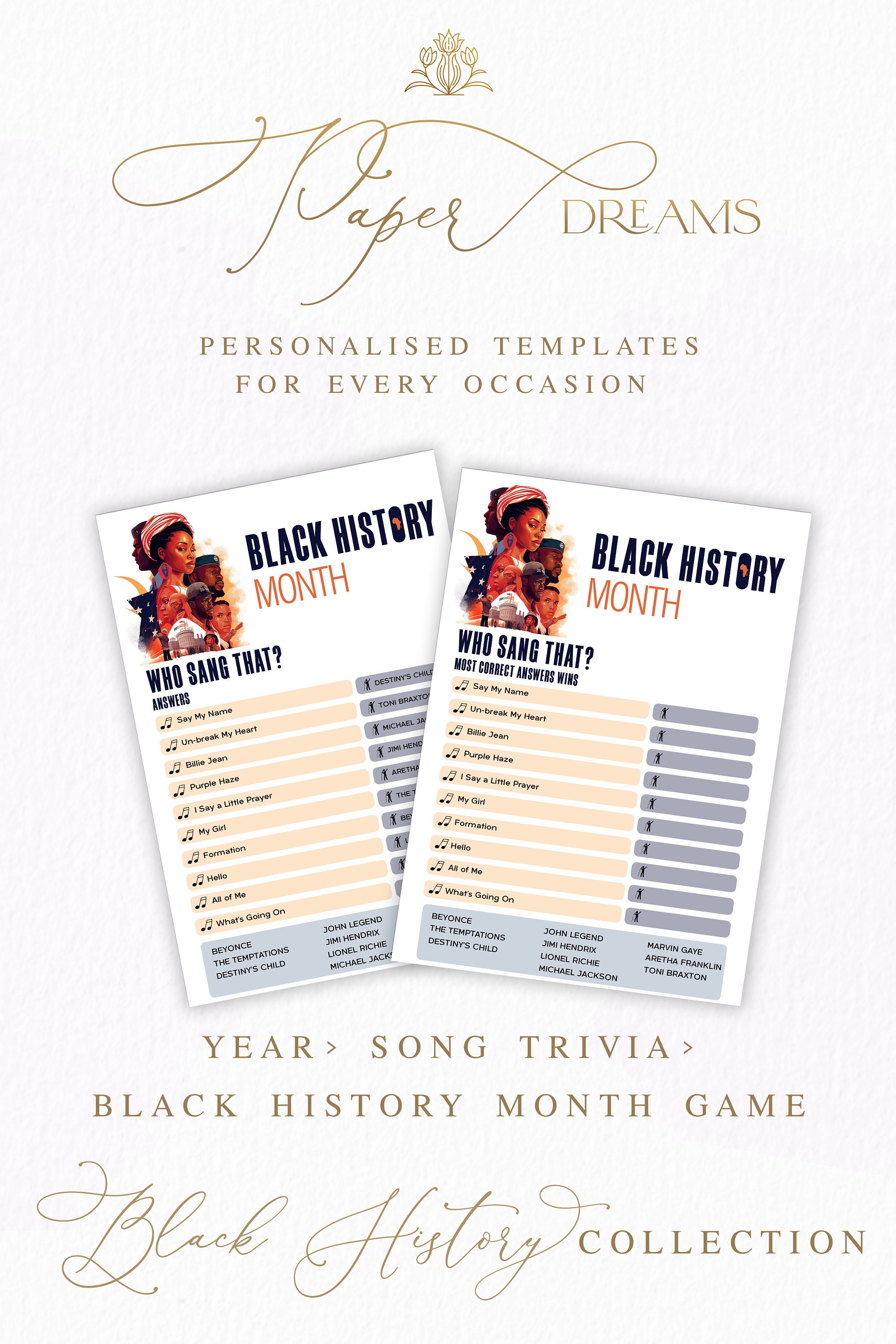 Black History Music Trivia Game, Black History Month Printable Games, I ...