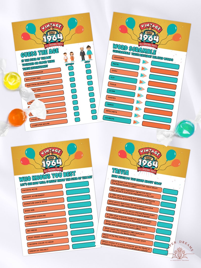Back in 1964 60th Birthday Party Games, 60th Birthday Games for Adults ...