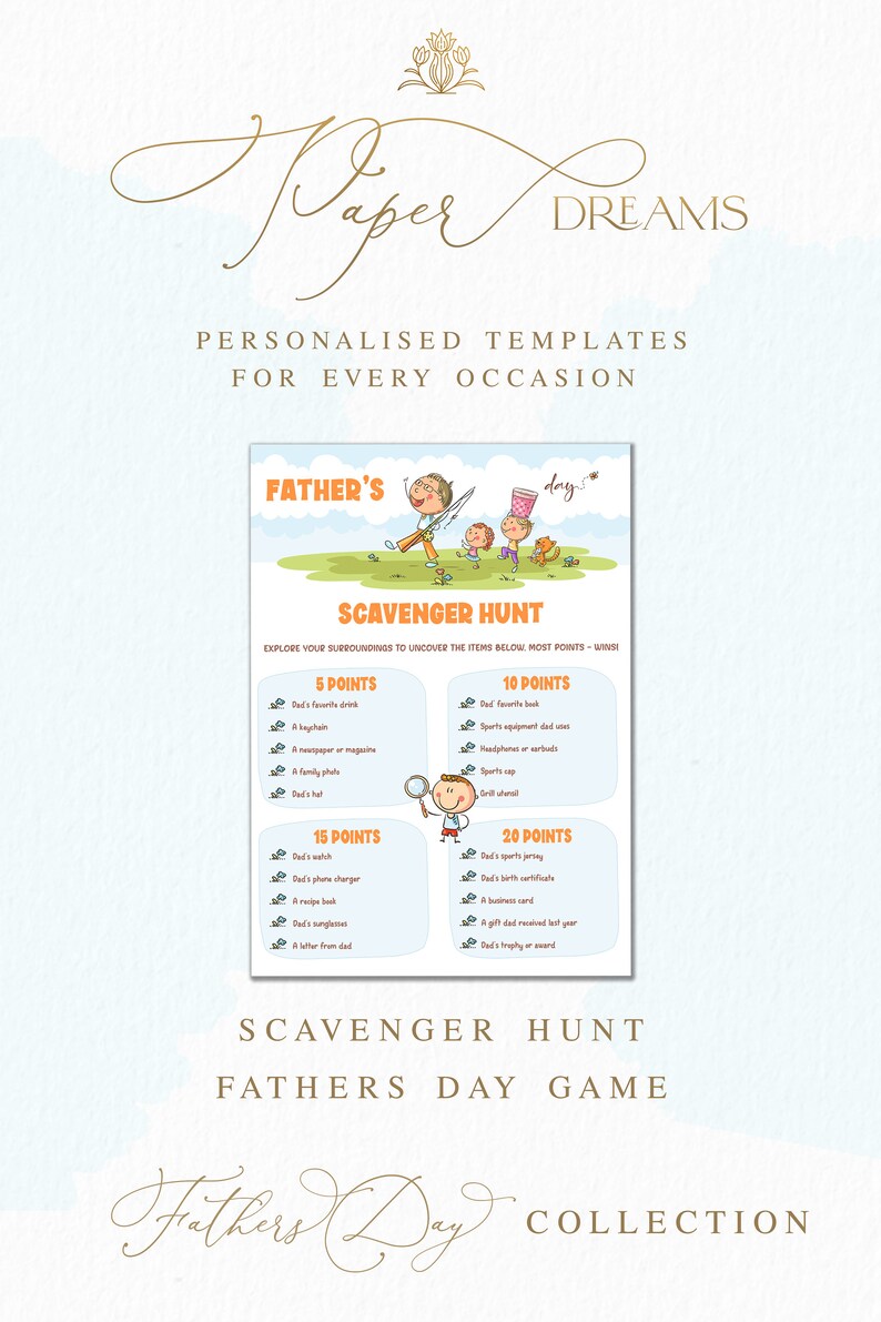 Funny Fathers Day Home Scavenger Hunt Printable Game for Kids and ...