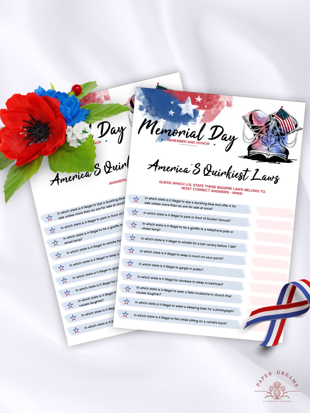 Fun Memorial Day US Laws Printable Quiz, Memorial Day Trivia Questions ...