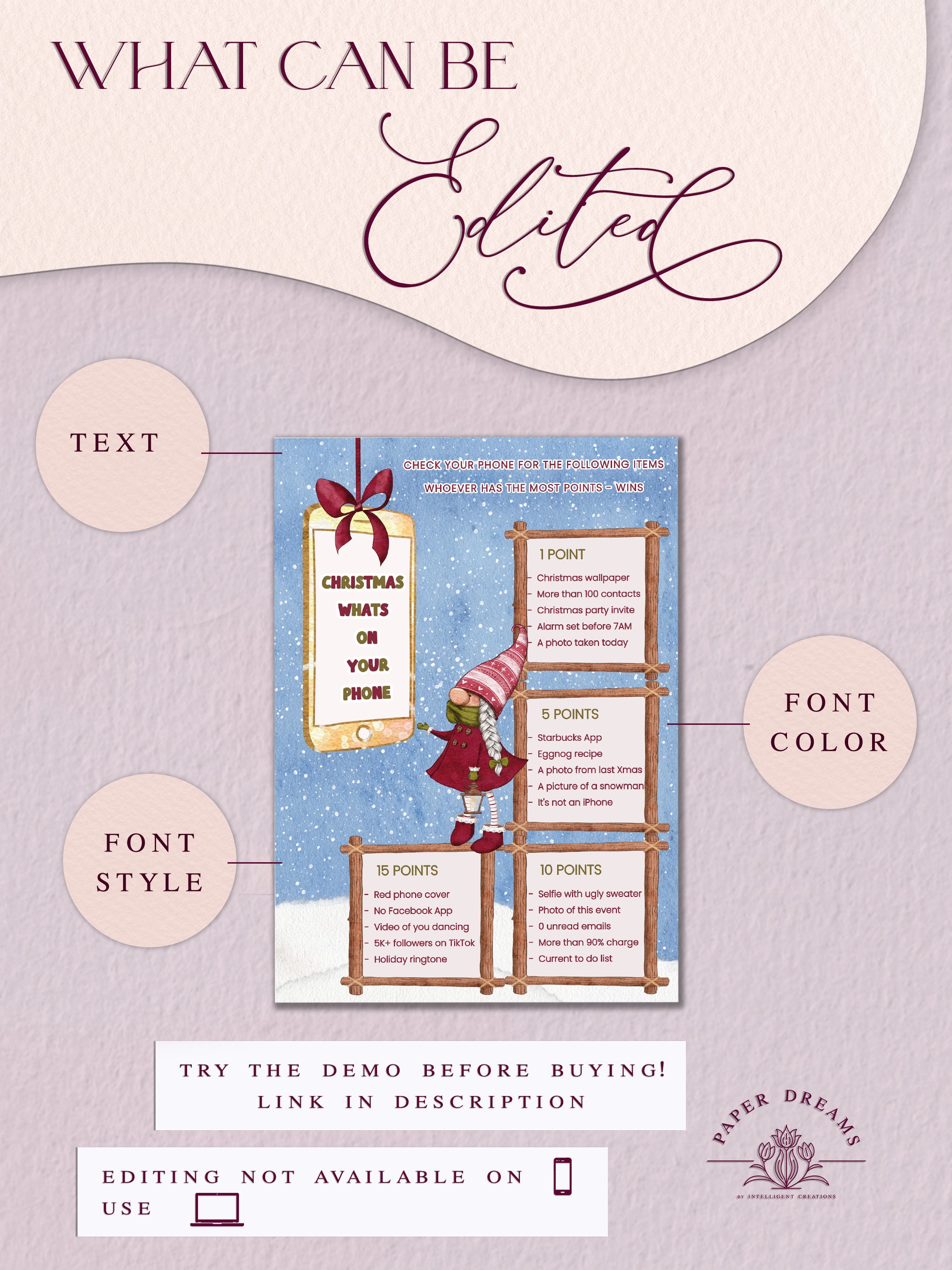 Whats on Your Phone Christmas Printable, Christmas Phone Game, Phone ...