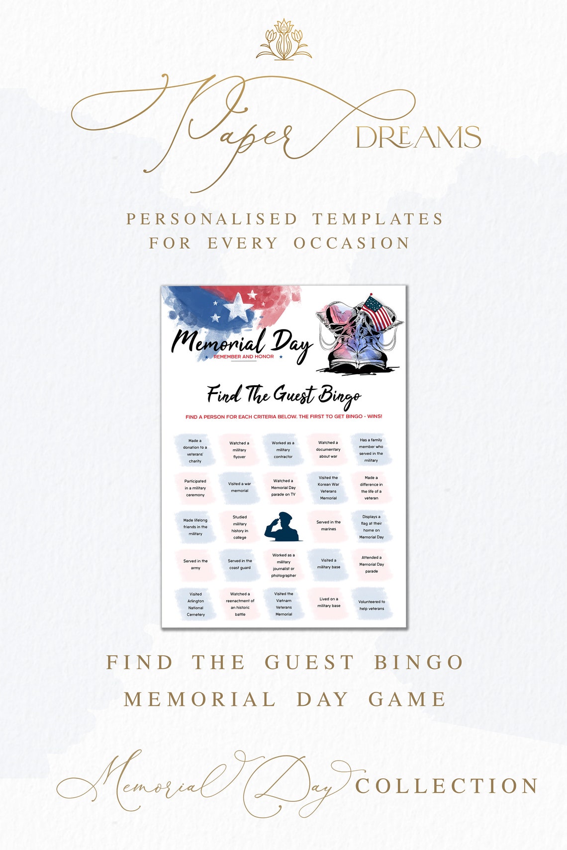 Memorial Day Party Game Printable Find Some One Who, Patriotic Find the ...