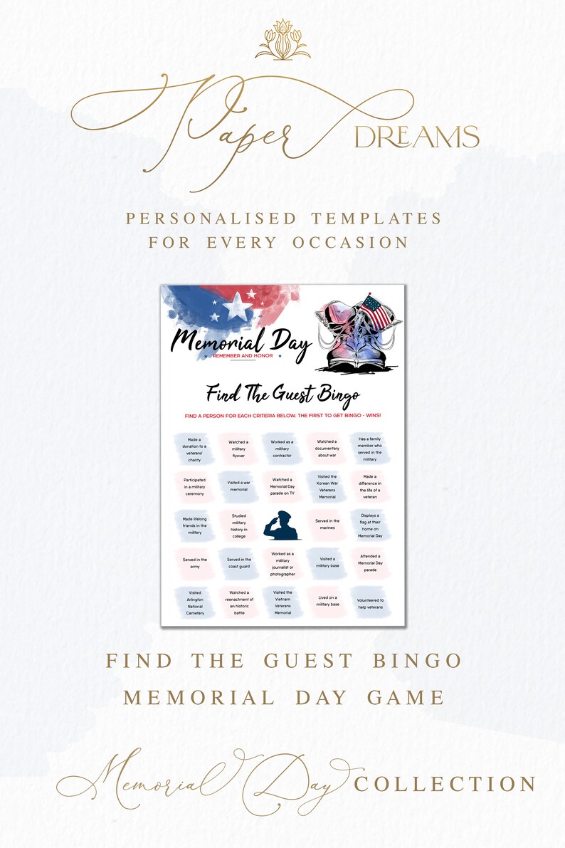 Memorial Day Party Game Printable Find Some One Who, Patriotic Find the ...