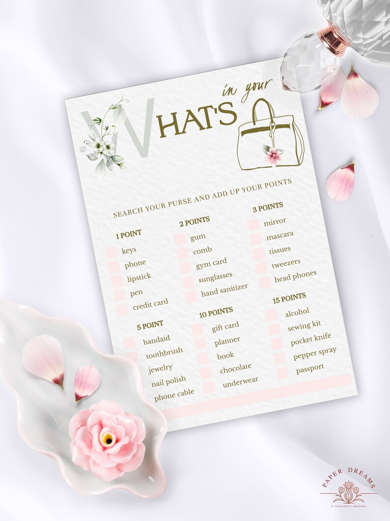 Whats in Your Purse Game, Whats in My Purse Scavenger Hunt Game, Ladies ...