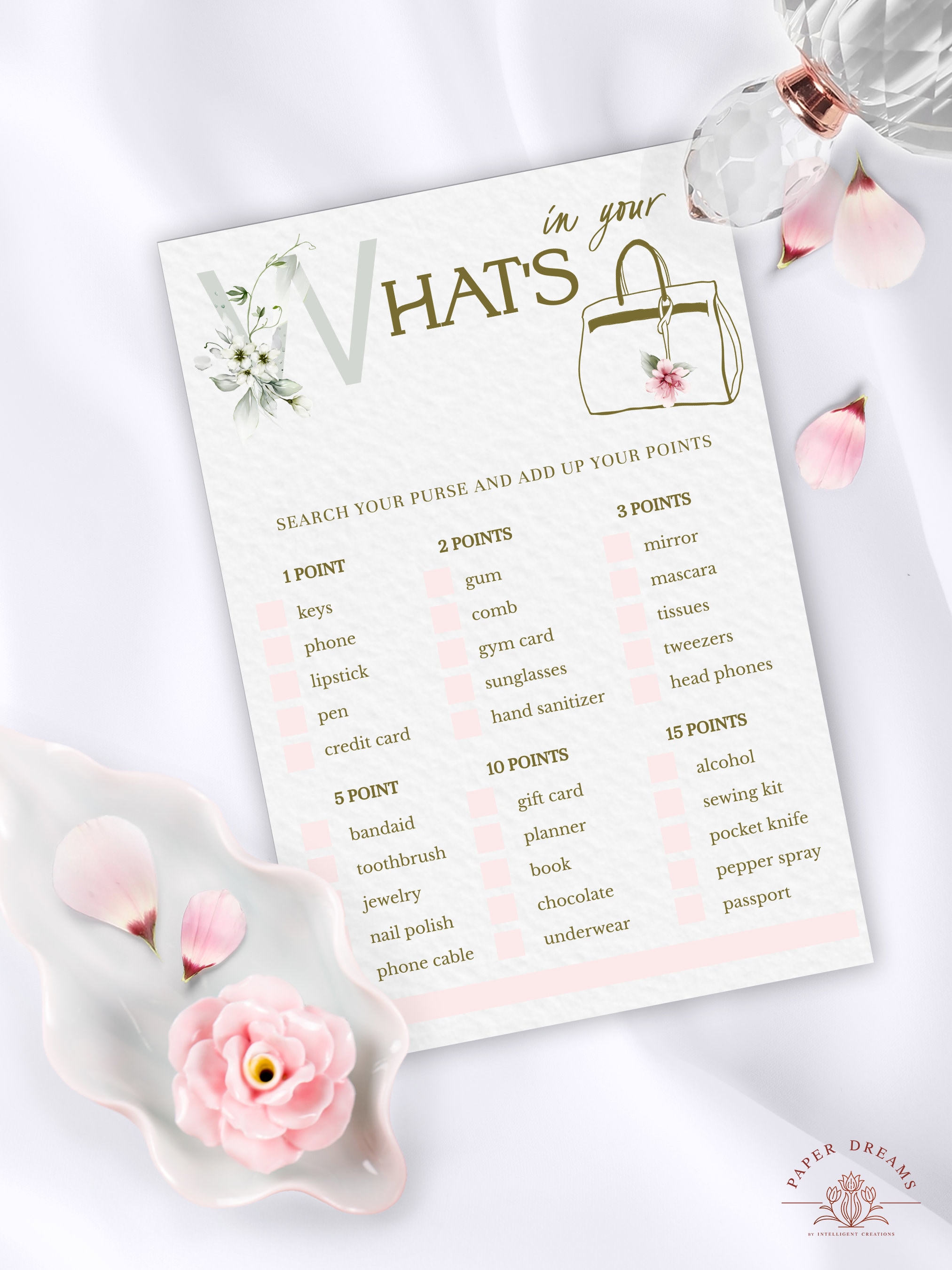 Whats in Your Purse Game, Whats in My Purse Scavenger Hunt Game, Ladies ...