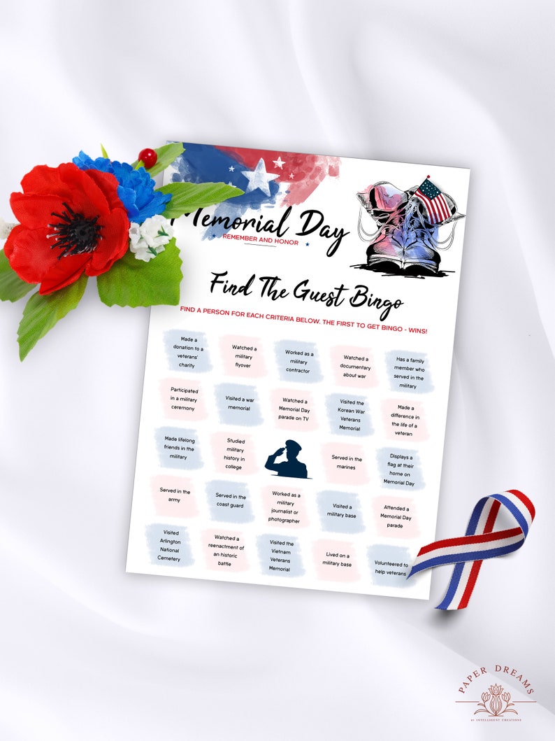 Memorial Day Party Game Printable Find Some One Who, Patriotic Find the ...