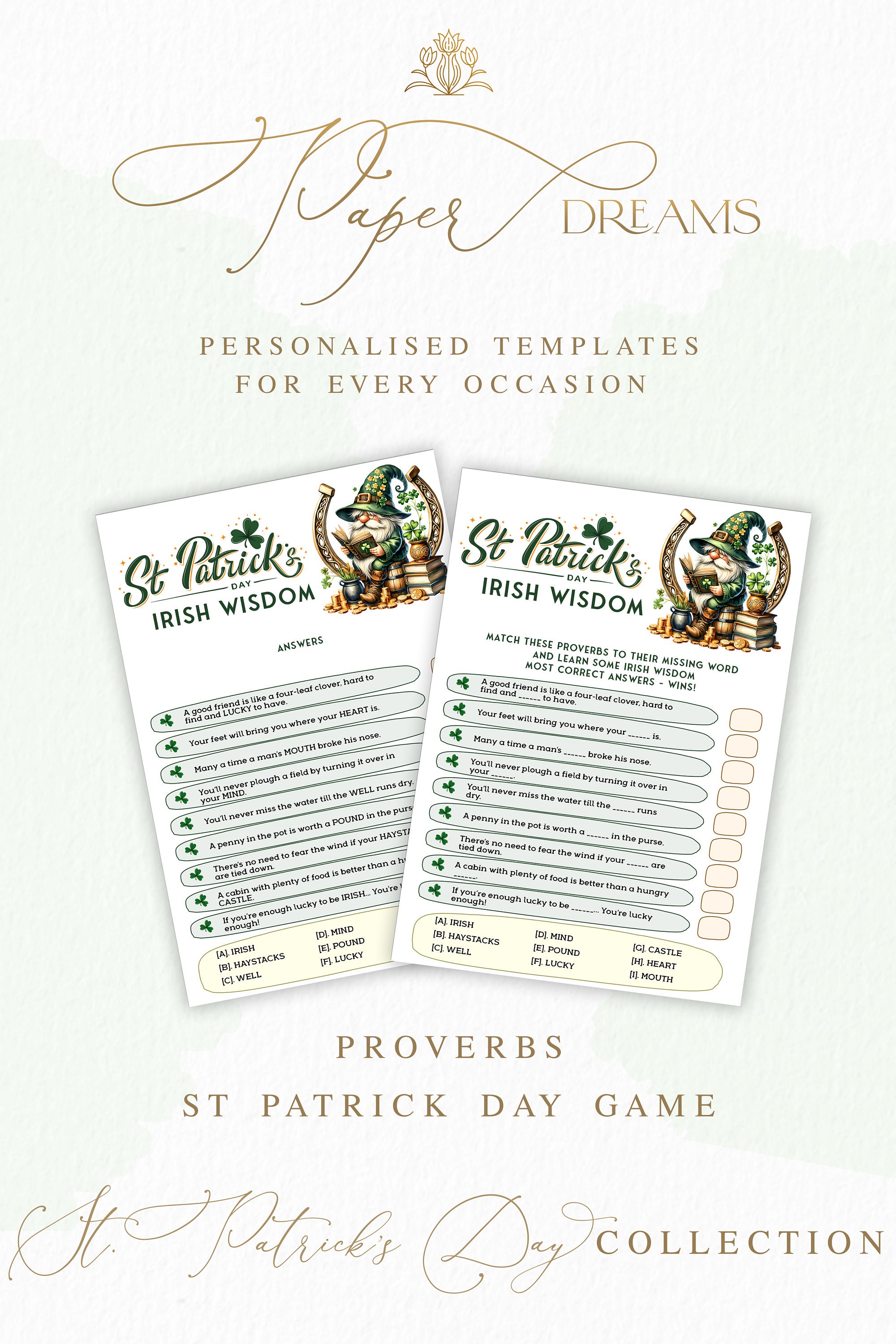 St Patricks Day Proverbs Game for Kids, Fun Irish Sayings St Pattys Day ...