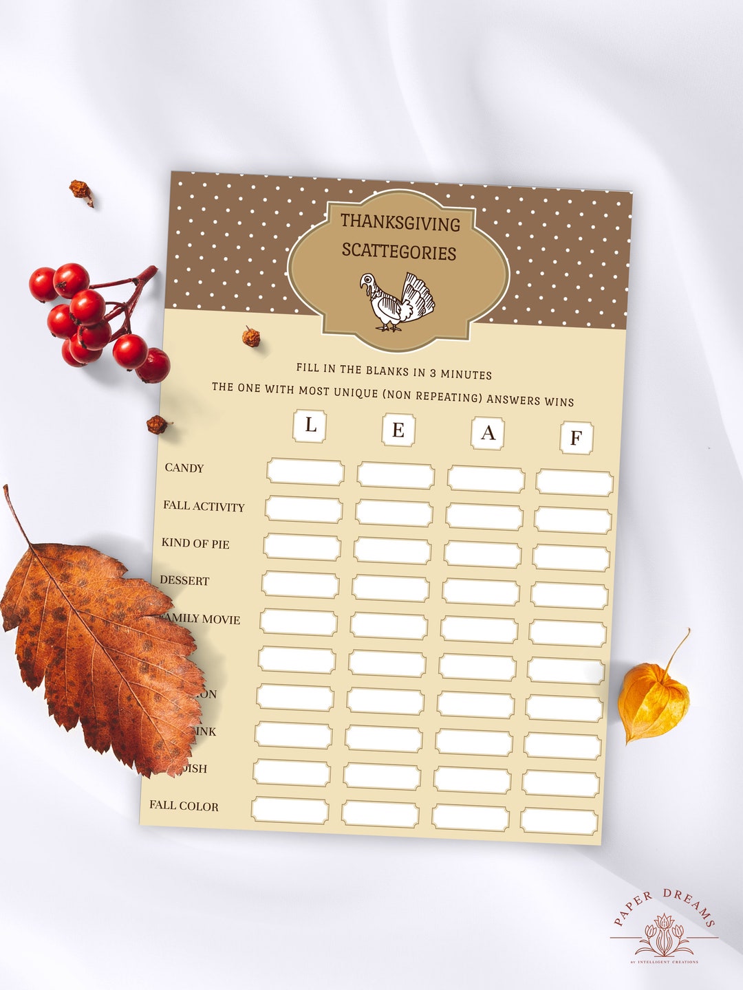 Thanksgiving Scattegories, Printable Holiday Games for Adults and Kids ...