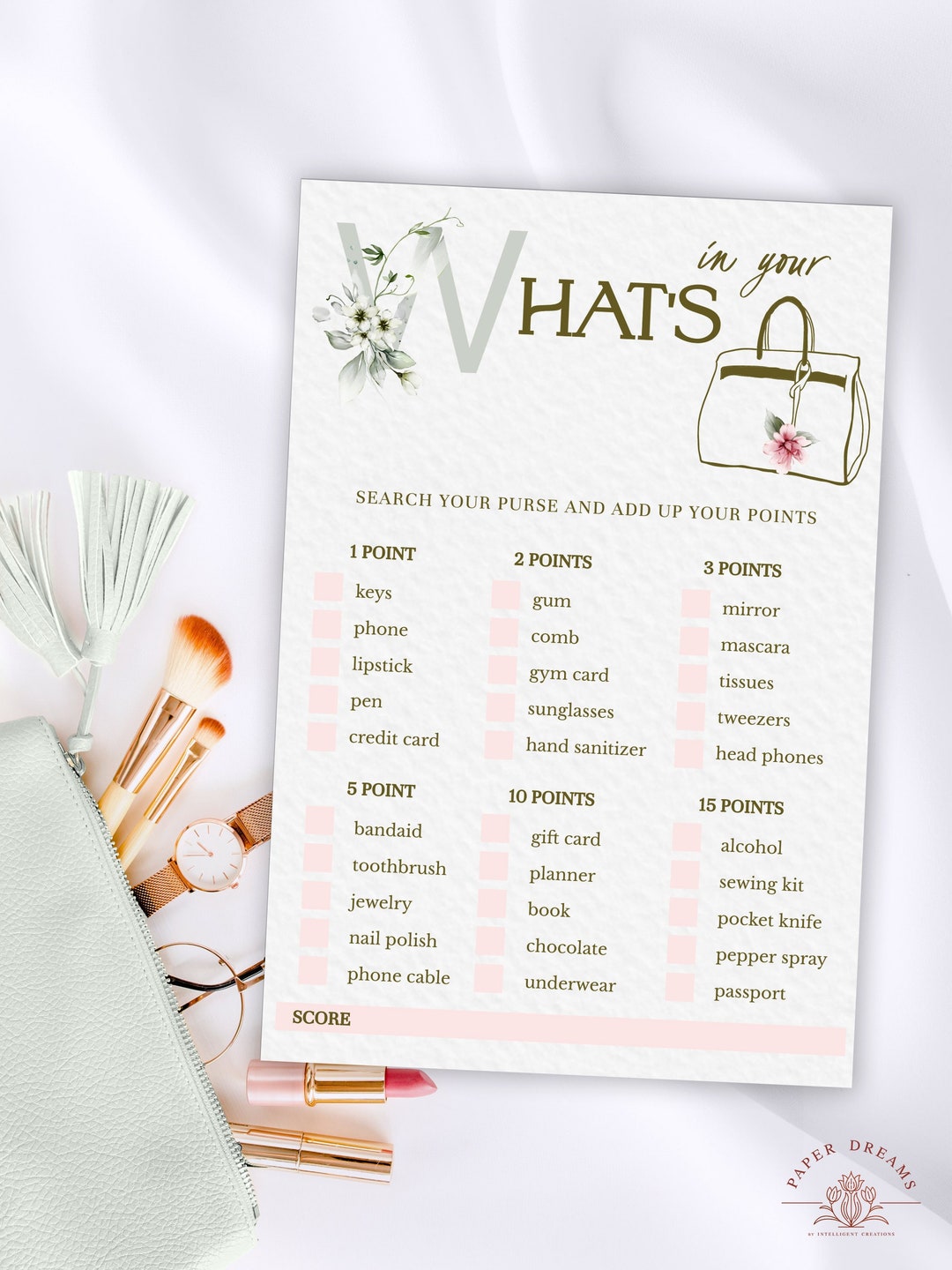 Whats in Your Purse Game, Whats in My Purse Scavenger Hunt Game, Ladies ...