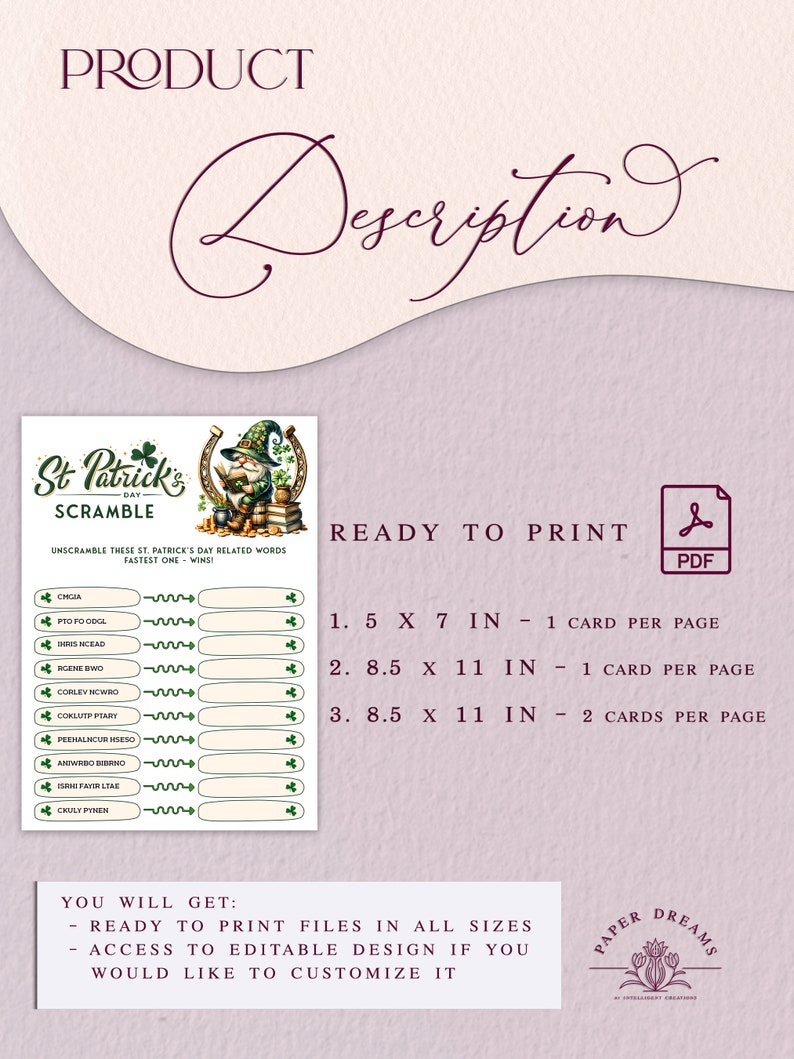Word Scramble St Patricks Day Game for Kids, Unscramble St Pattys Day ...