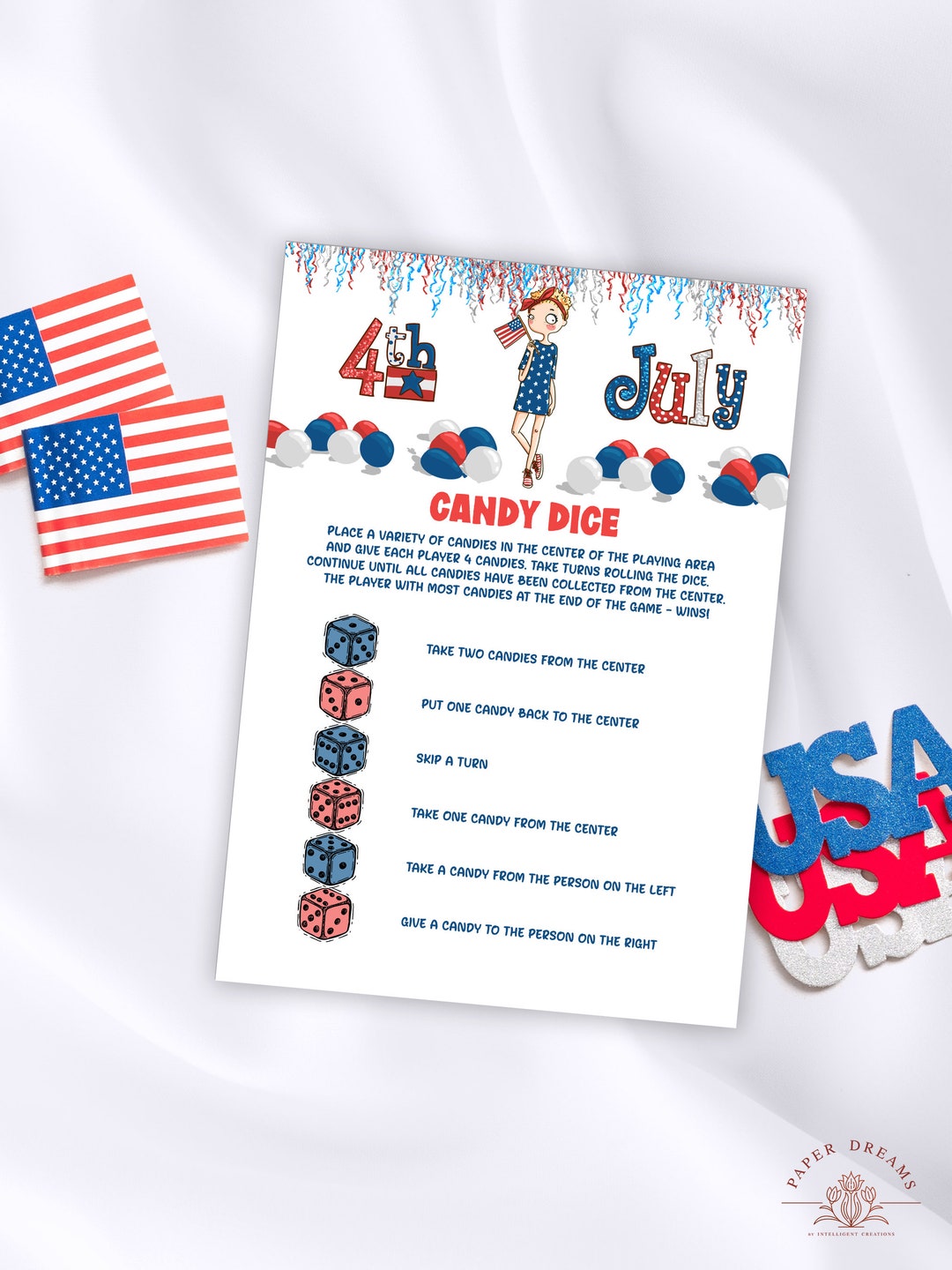 July 4th Dice Candy Party Game, Candy Dice Game for Kids and Adults ...