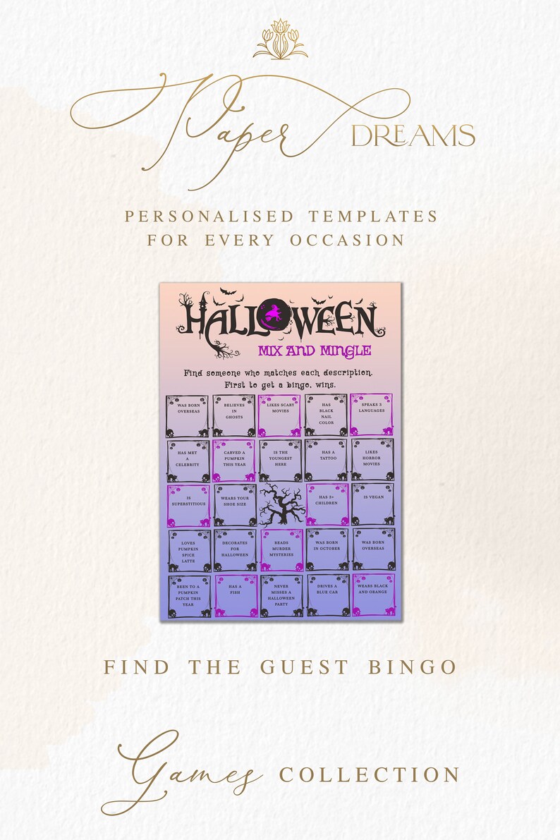 Halloween Find the Guest Bingo Printable, Family Reunion Games ...