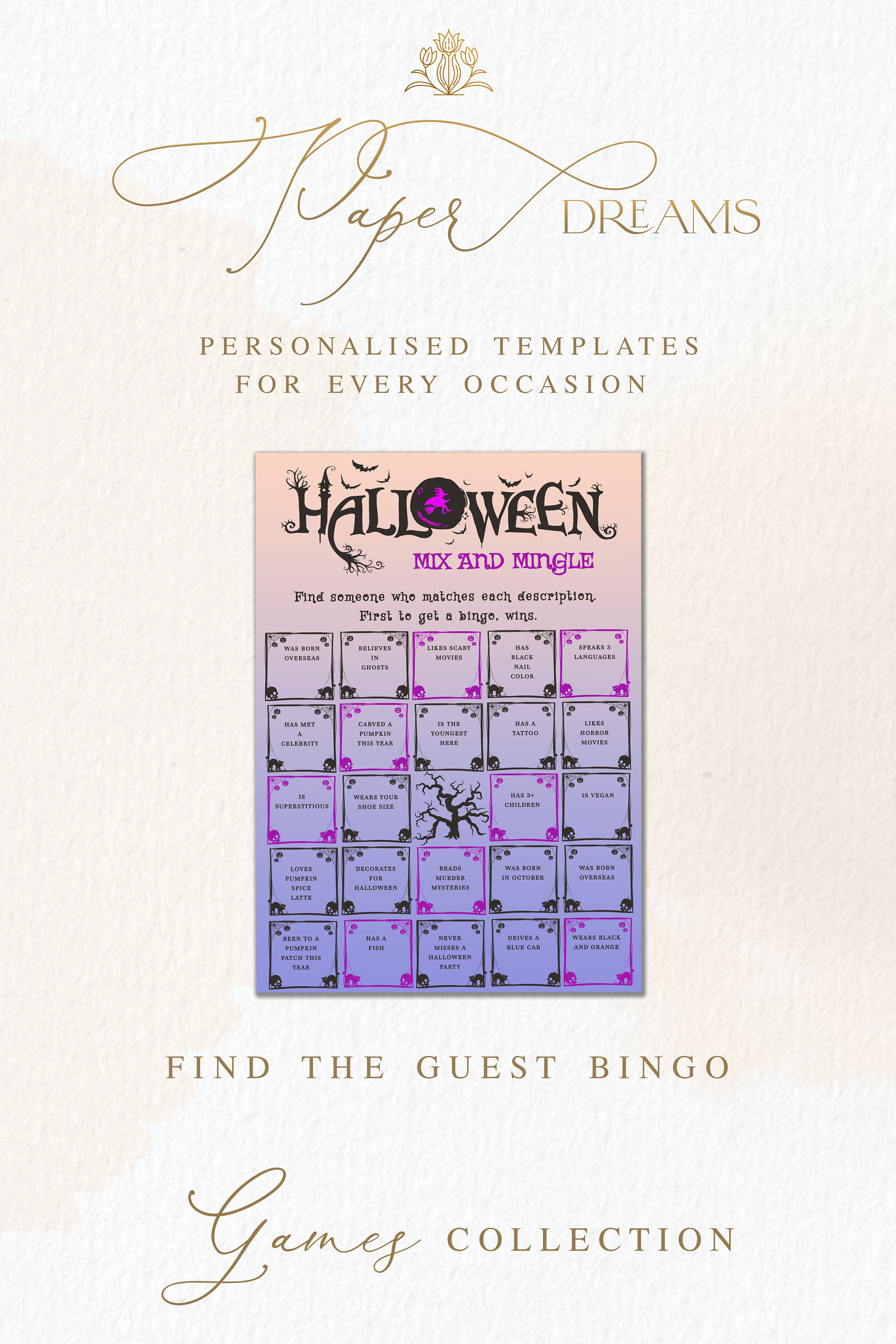 Halloween Find the Guest Bingo Printable, Family Reunion Games ...