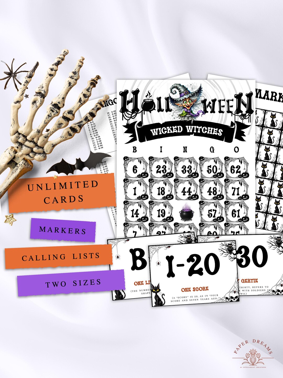 Printable Halloween Bingo Cards, Cute Halloween Witch Adult Halloween ...
