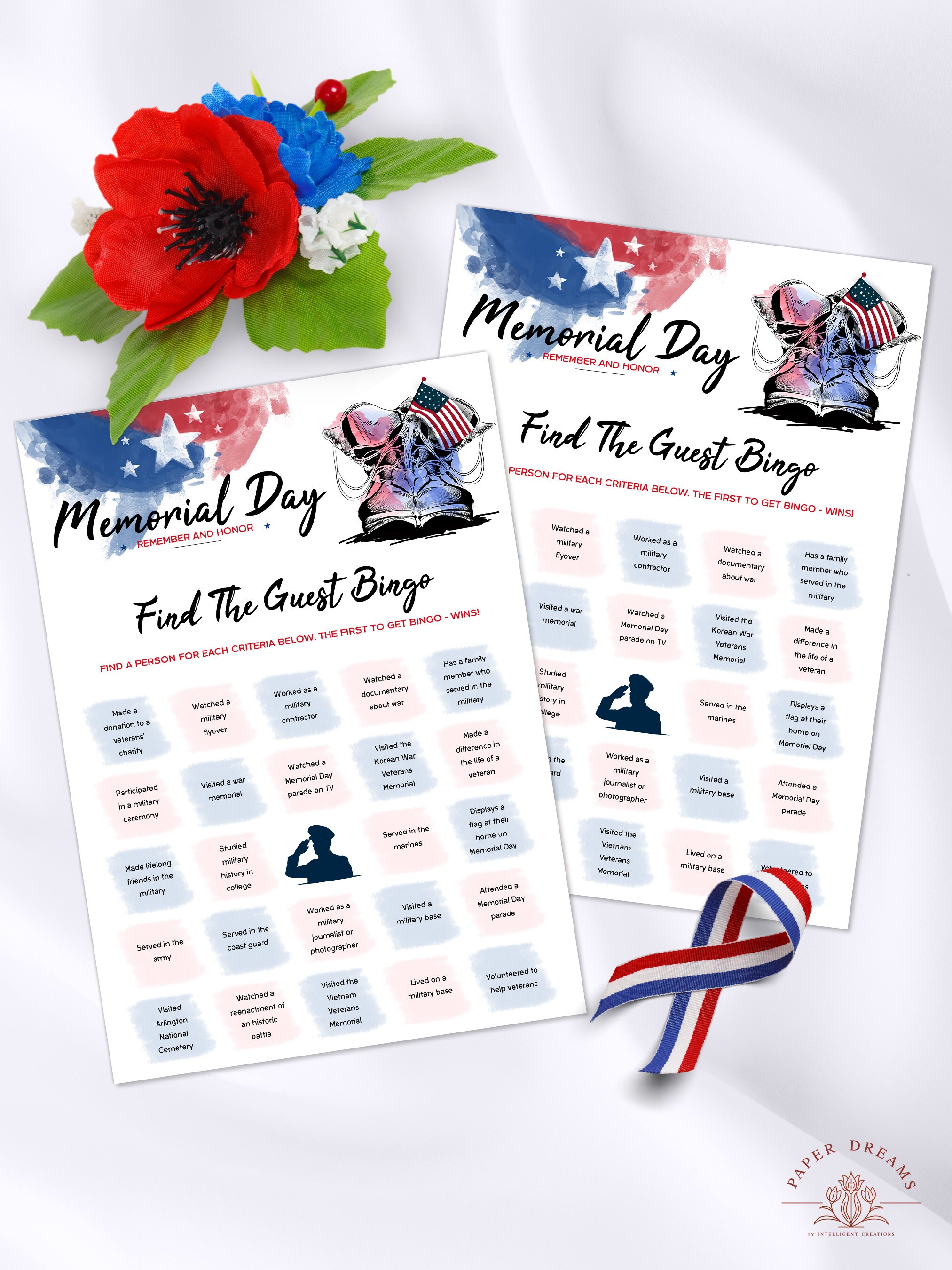 Memorial Day Party Game Printable Find Some One Who, Patriotic Find the ...