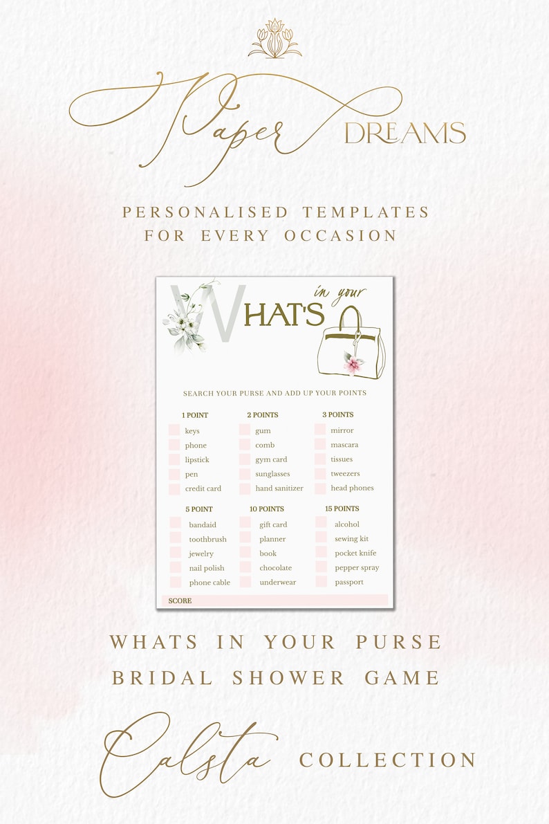 Whats in Your Purse Game, Whats in My Purse Scavenger Hunt Game, Ladies ...