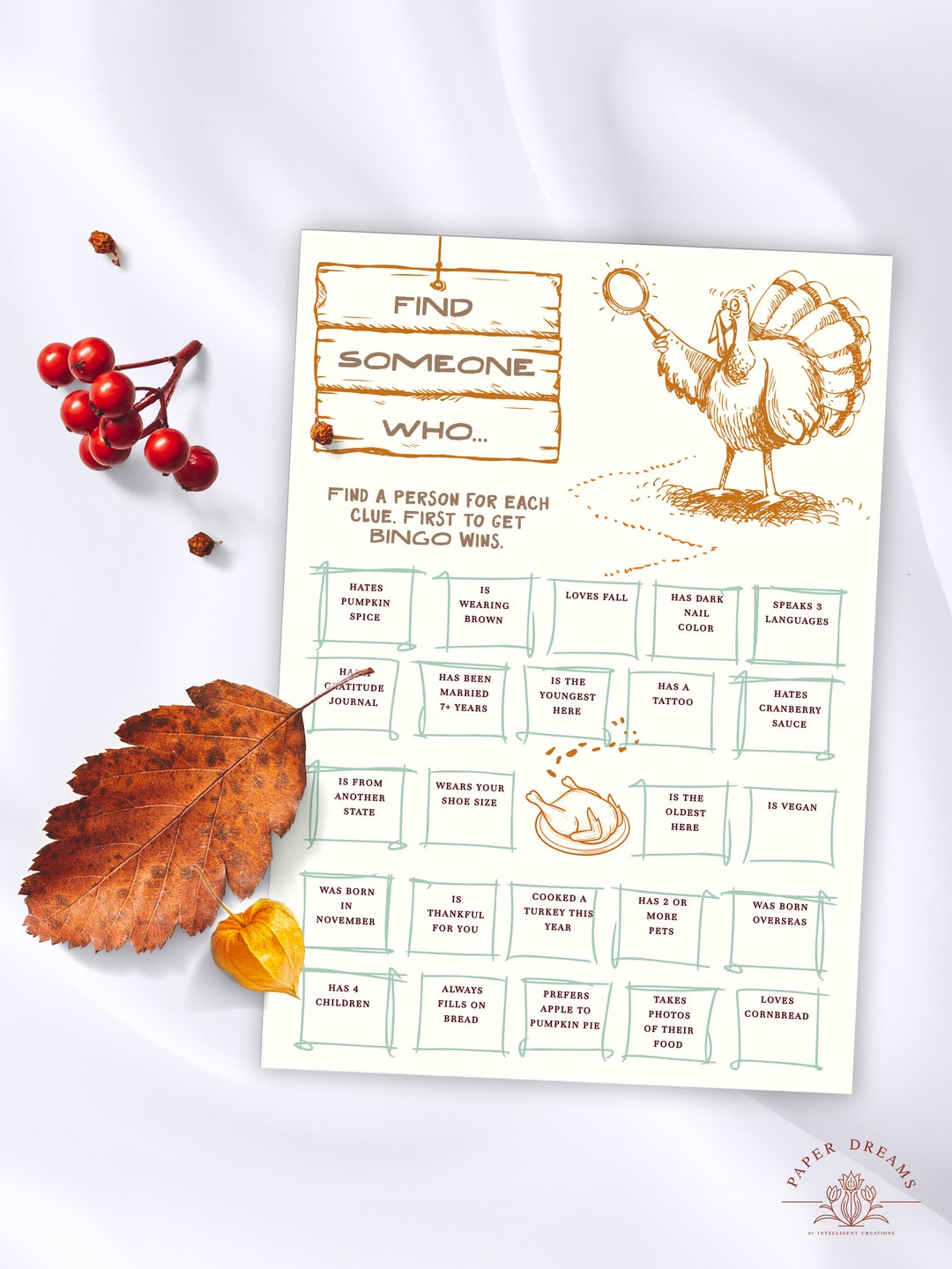 Thanksgiving Find the Guest Bingo Friendsgiving Games Printable, Fall ...