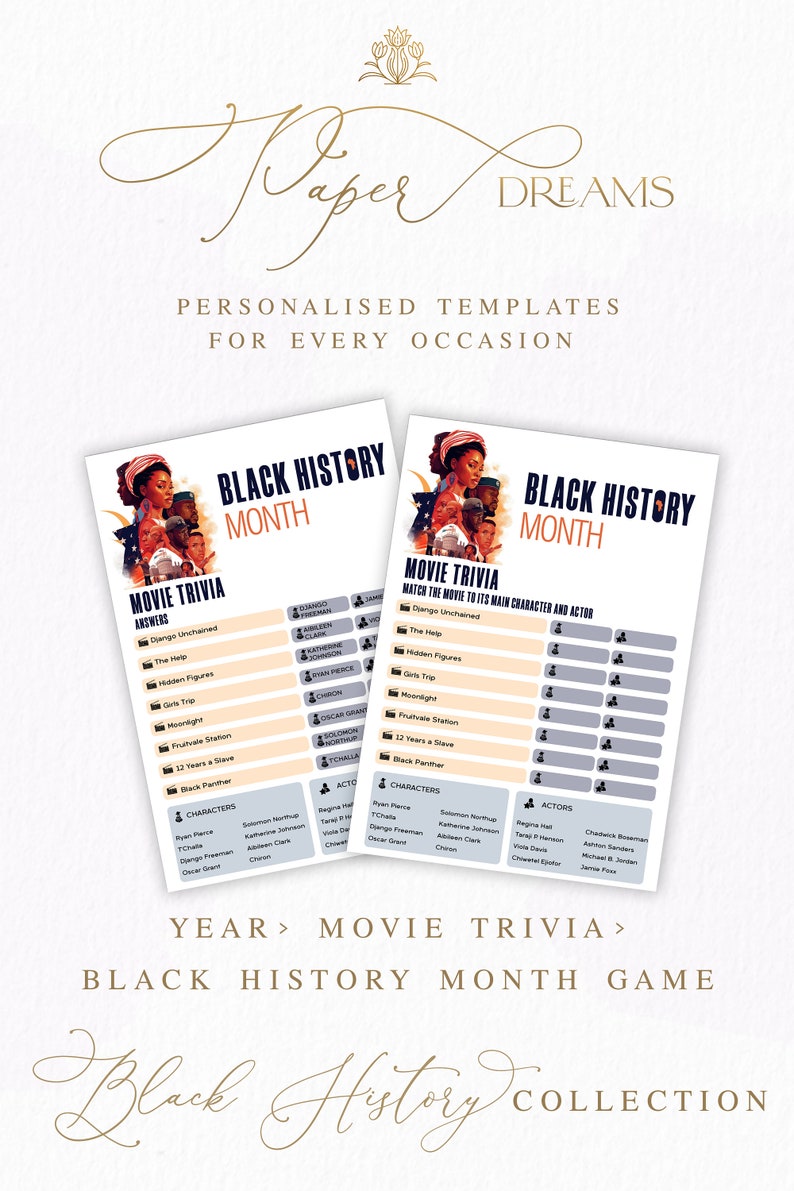 Black History Movie Trivia Game, Black History Month Printable Games, I ...