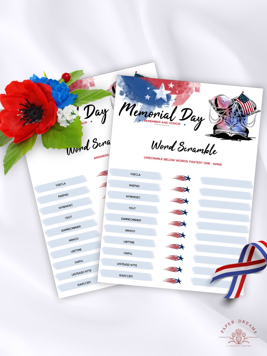 Patriotic Scramble Holiday Game,unscramble Memorial Day Family Reunion ...