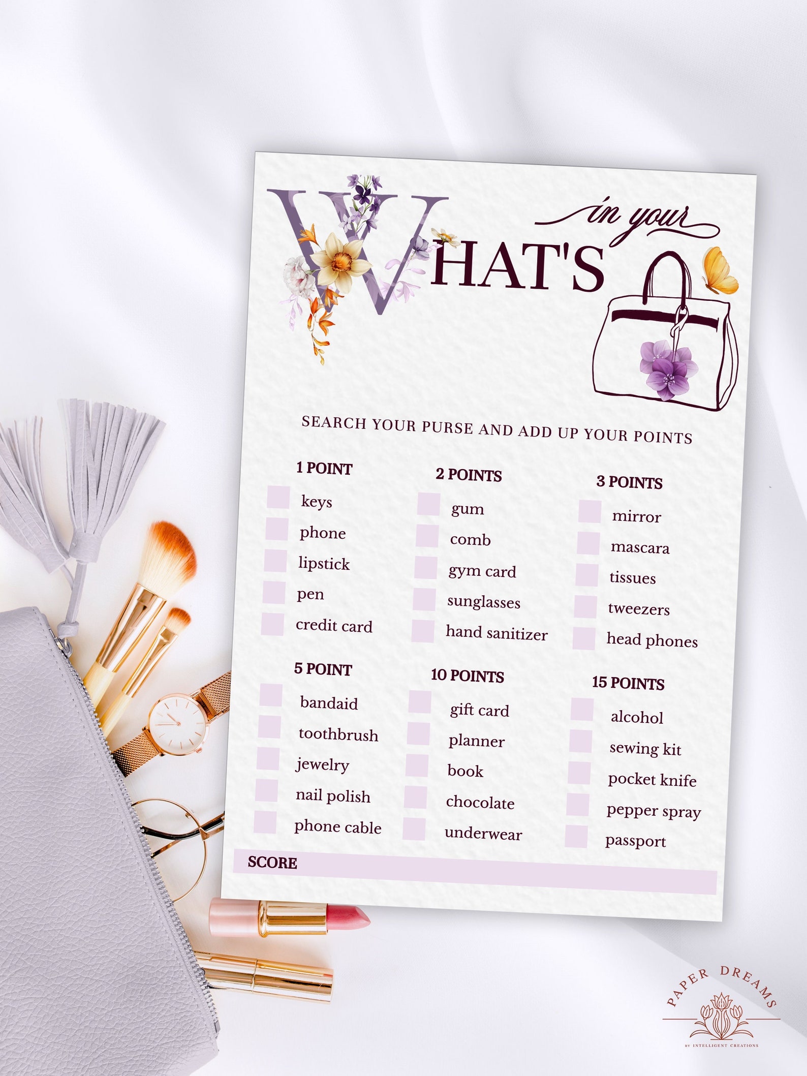 Whats in Your Purse Game, Whats in My Purse Scavenger Hunt Game, Ladies ...
