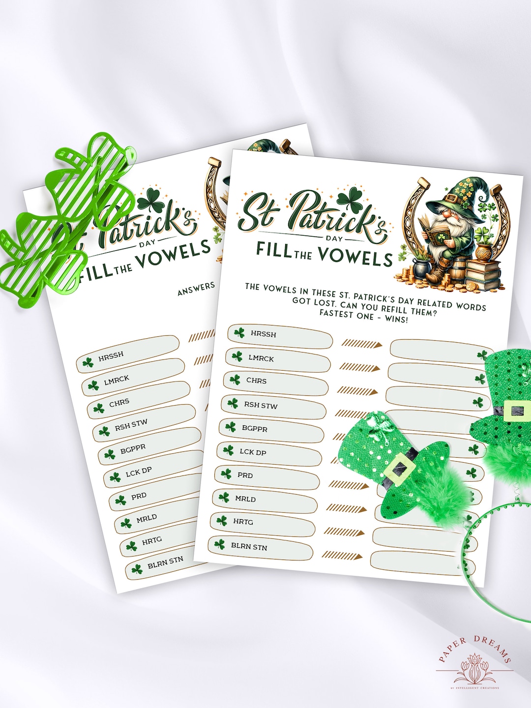 Fill the Vowels St Patricks Day Game for Kids, St Pattys Day Party ...