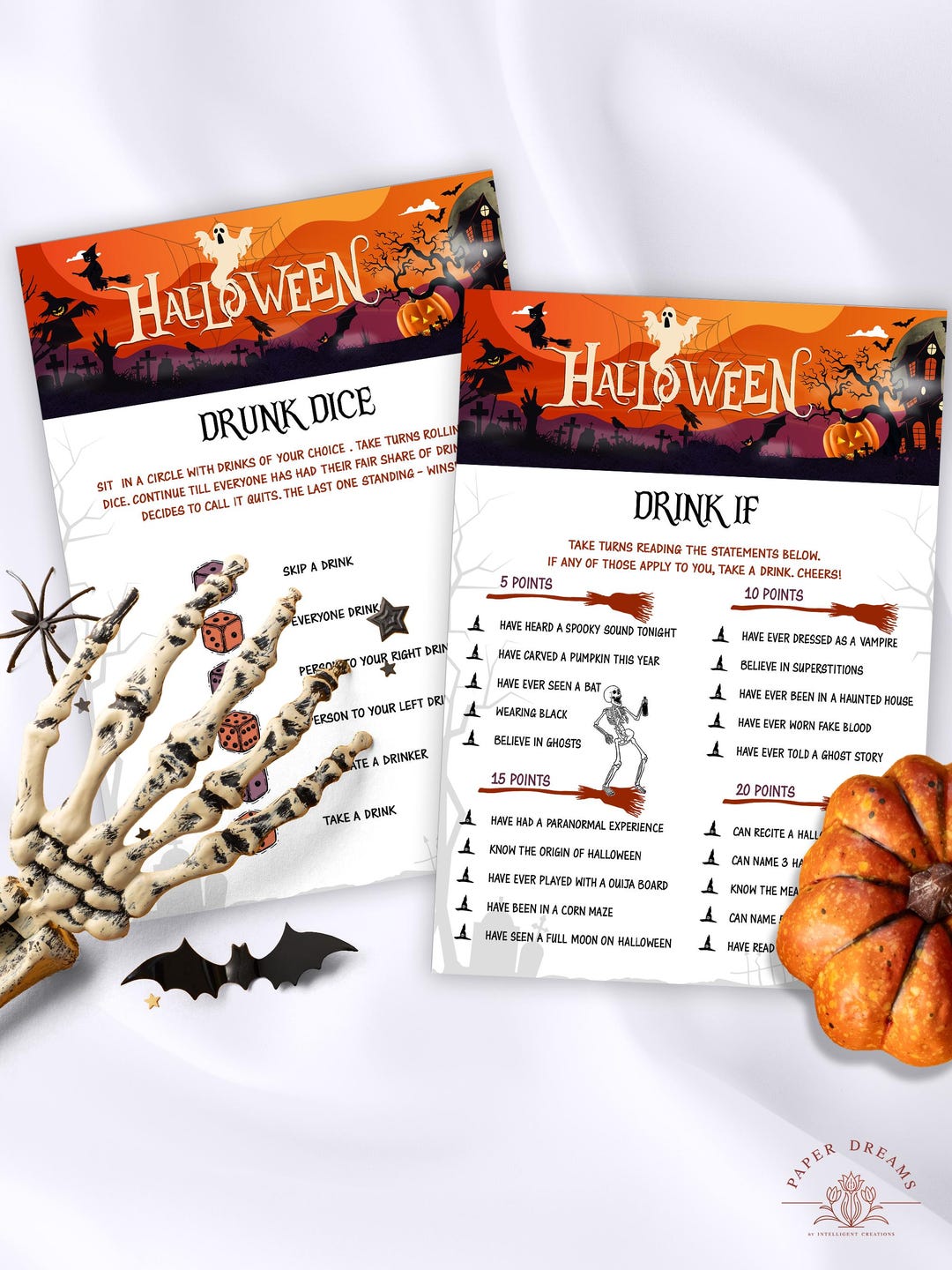 Editable Halloween Drinking Games, Drink If Game, Drunk Dice Game ...