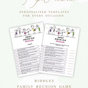 Family Reunion Riddles for Adults & Kids, Digital Download Virtual ...