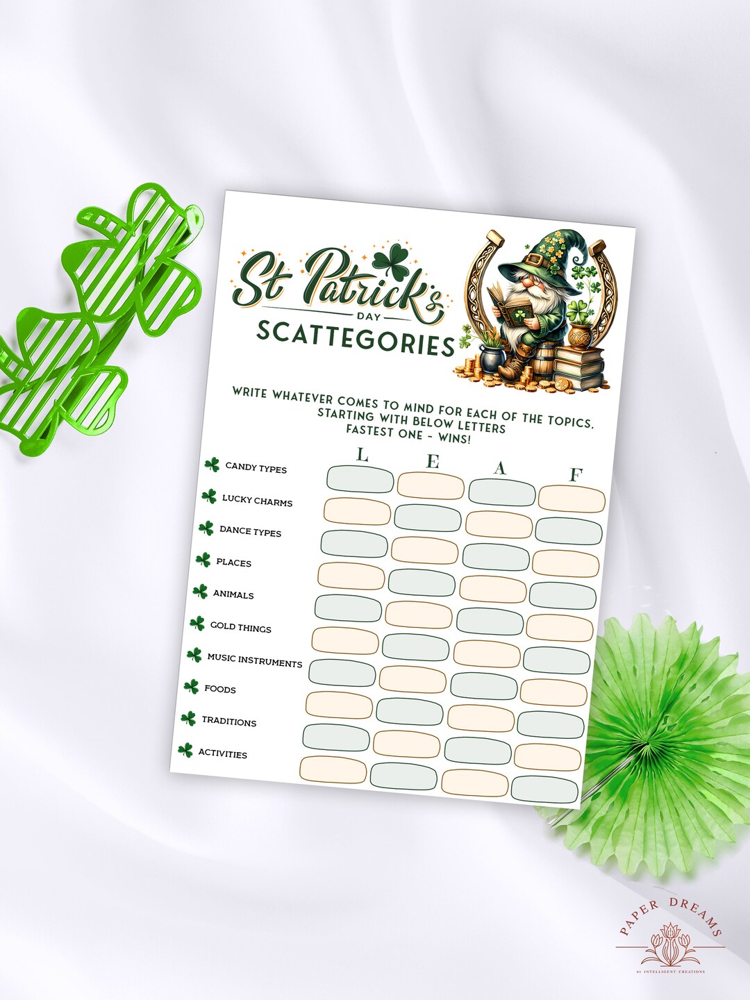 Scattegories St Patricks Day Games for Kids,categories St Pattys Day ...