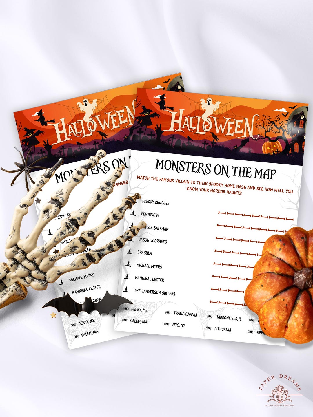 Halloween Monsters on the Map Game, Spooky Digital Download Trivia ...