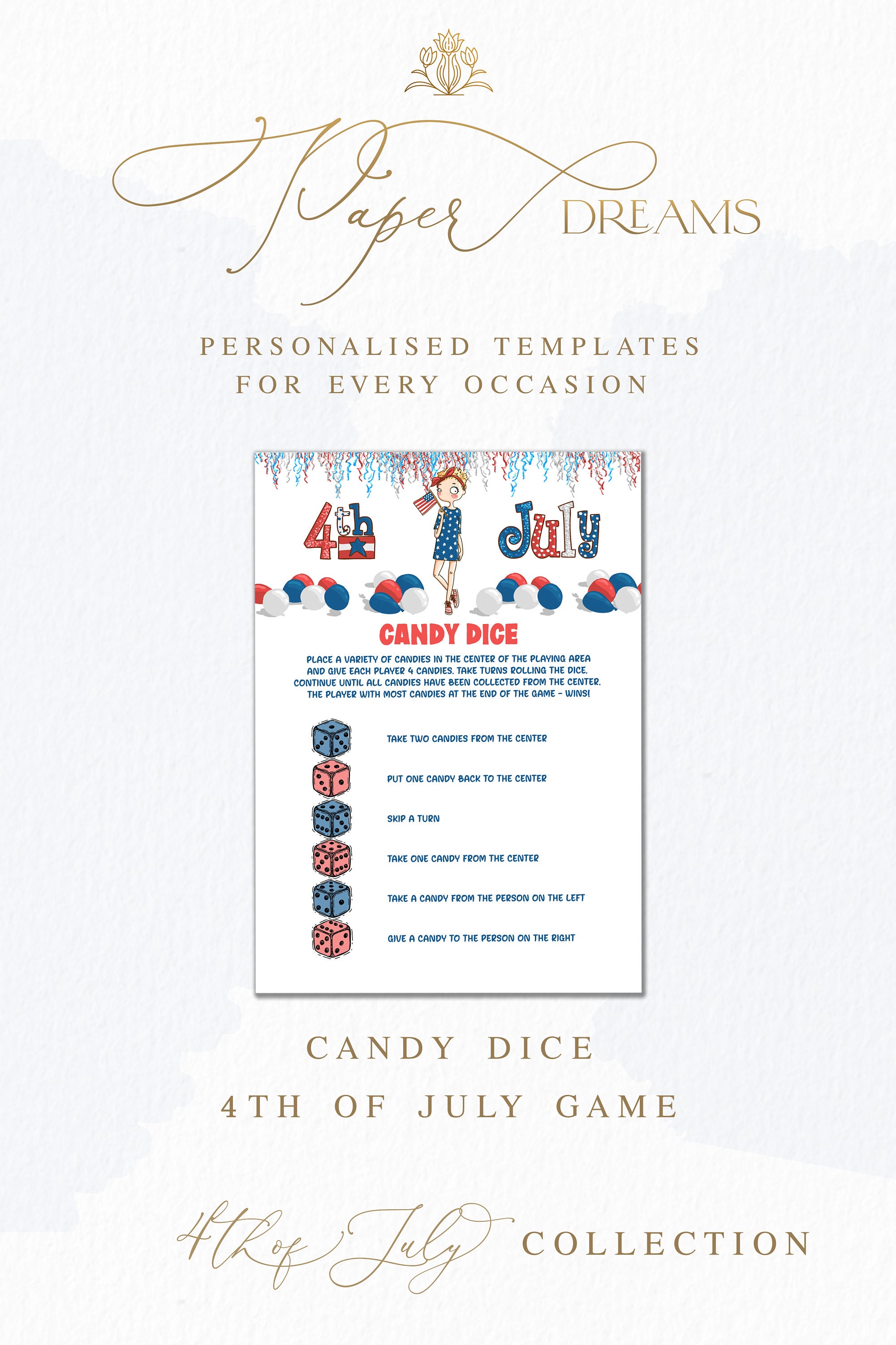 July 4th Dice Candy Party Game, Candy Dice Game for Kids and Adults ...