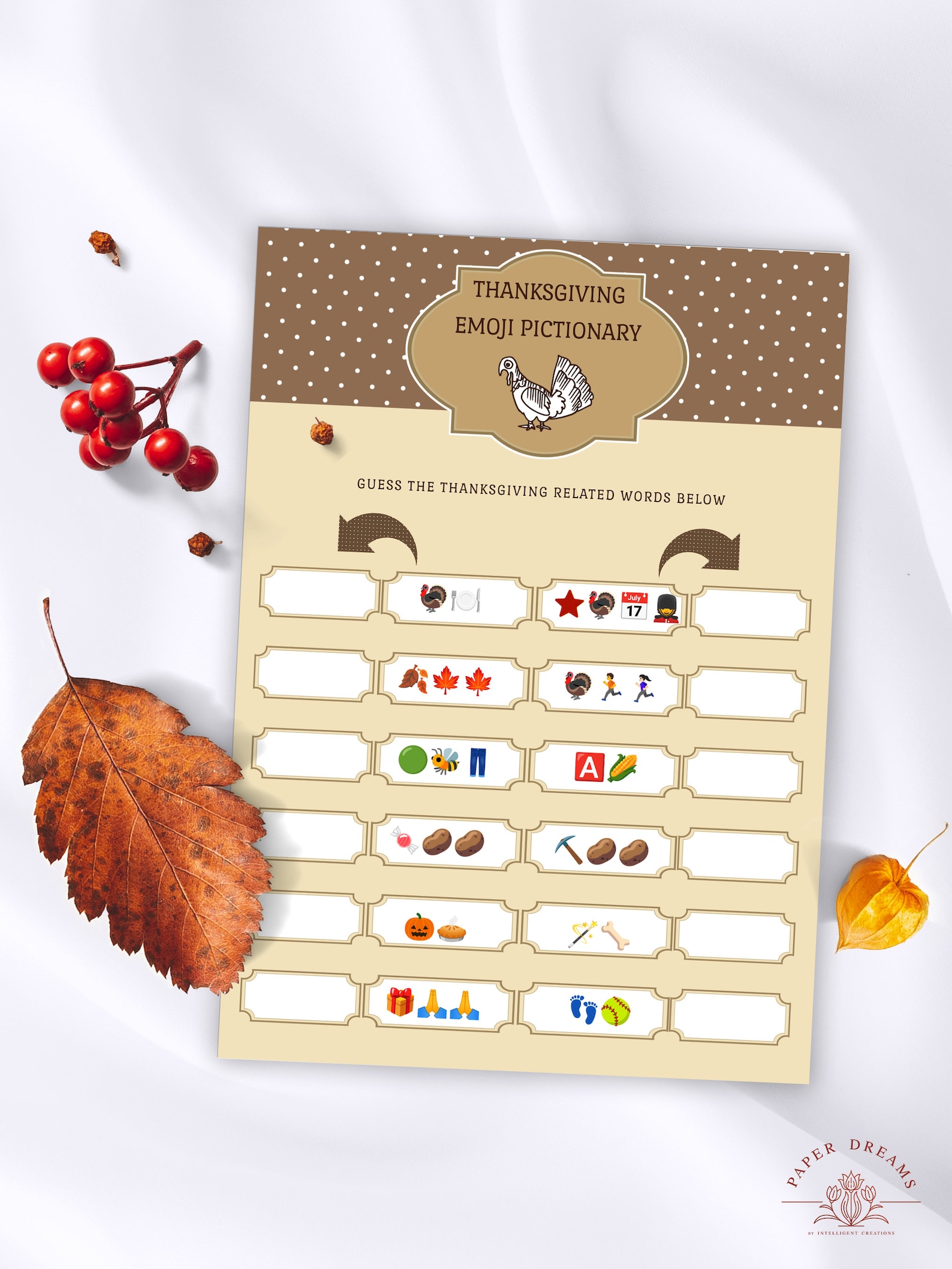 Thanksgiving Emoji Pictionary Game, Friendsgiving Games Printable ...