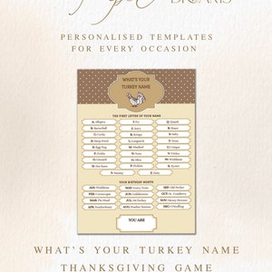 Whats Your Turkey Name Game, Printable Holiday Games for Adults and ...