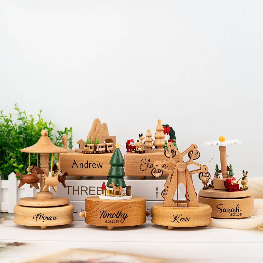 Custom Wooden Music Box,personalized Musical Carousel,engraved Name ...